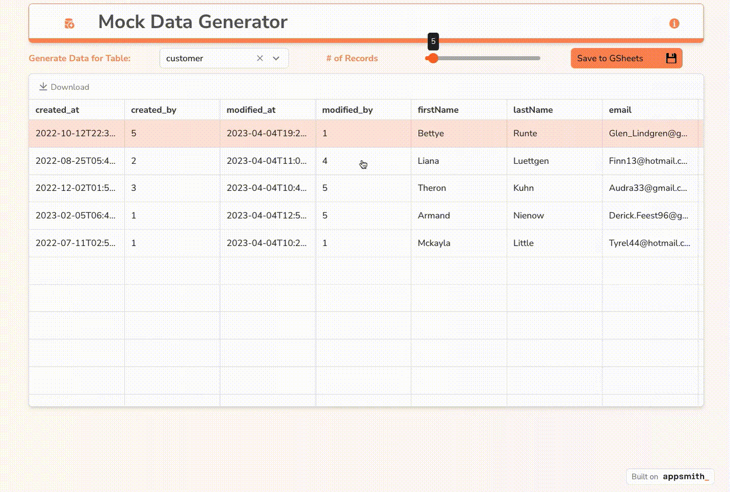 I built a mock data generator using ChatGPT, FakerJS and Appsmith, that saves data to Google ...